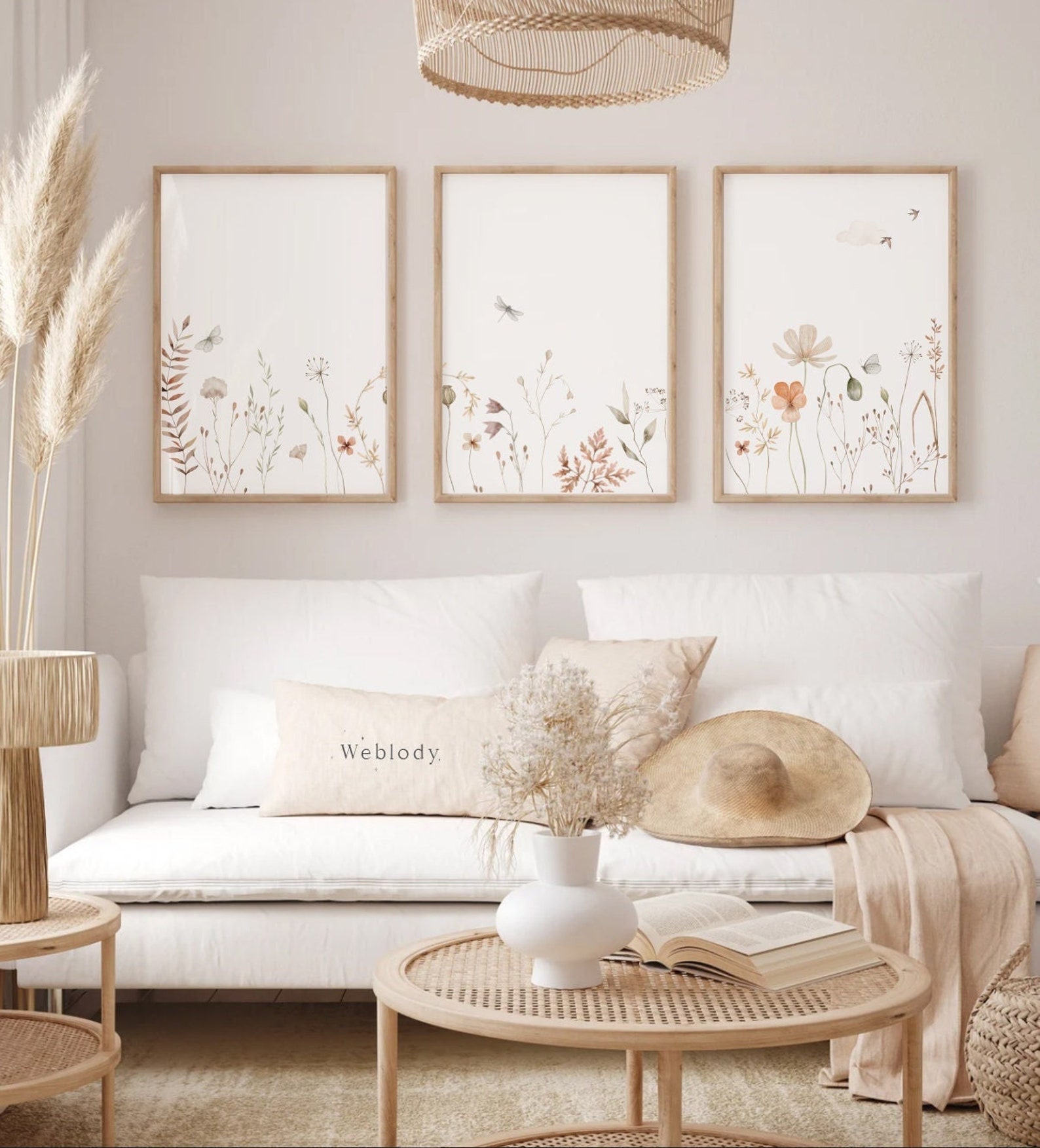 Set of 3 Botanical Watercolor Posters, Farmhouse Wildflower Art ...