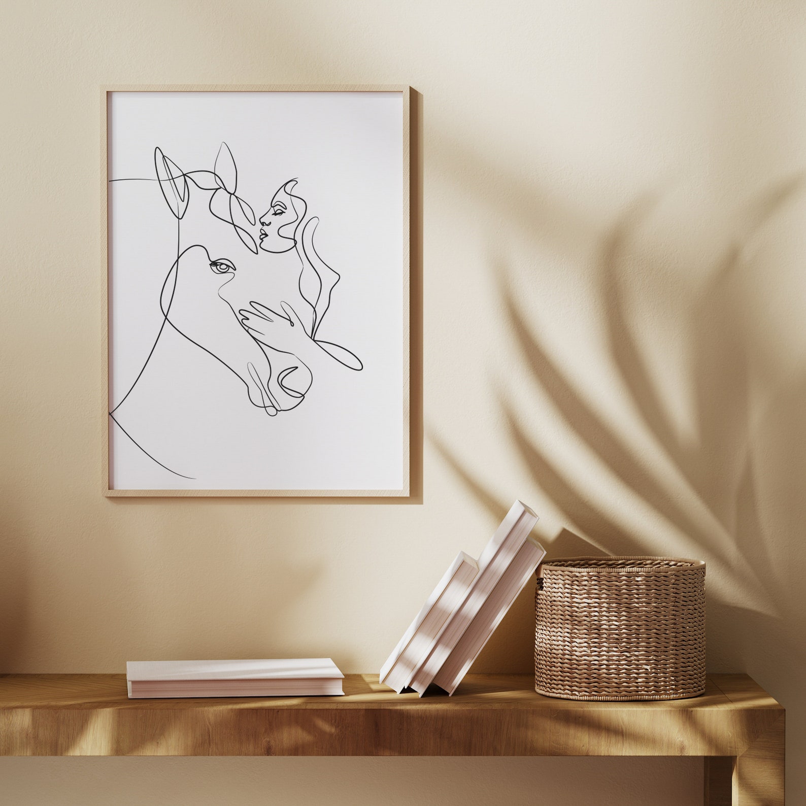 Horse Poster and His Accomplice Rider, Minimalist Wall Decoration Line ...
