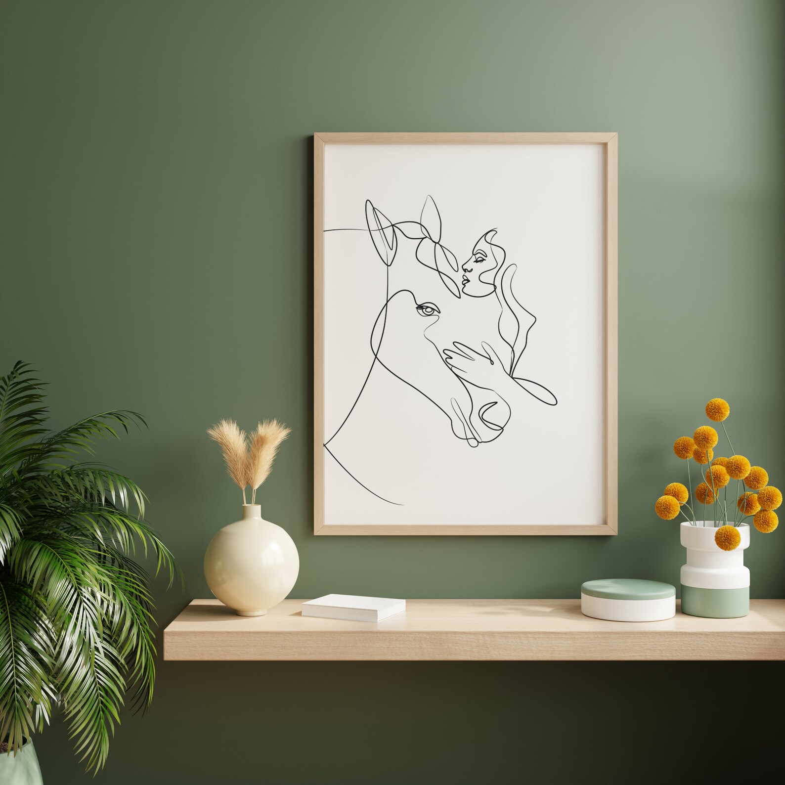 Horse Poster and His Accomplice Rider, Minimalist Wall Decoration Line ...