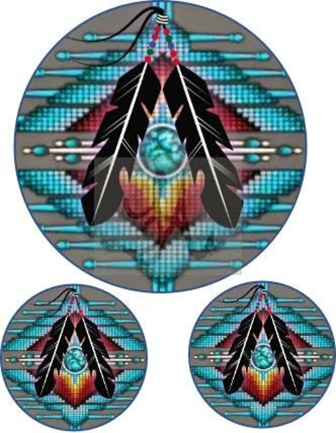 Turquoise and Gray Feather Beading Cabs - Etsy