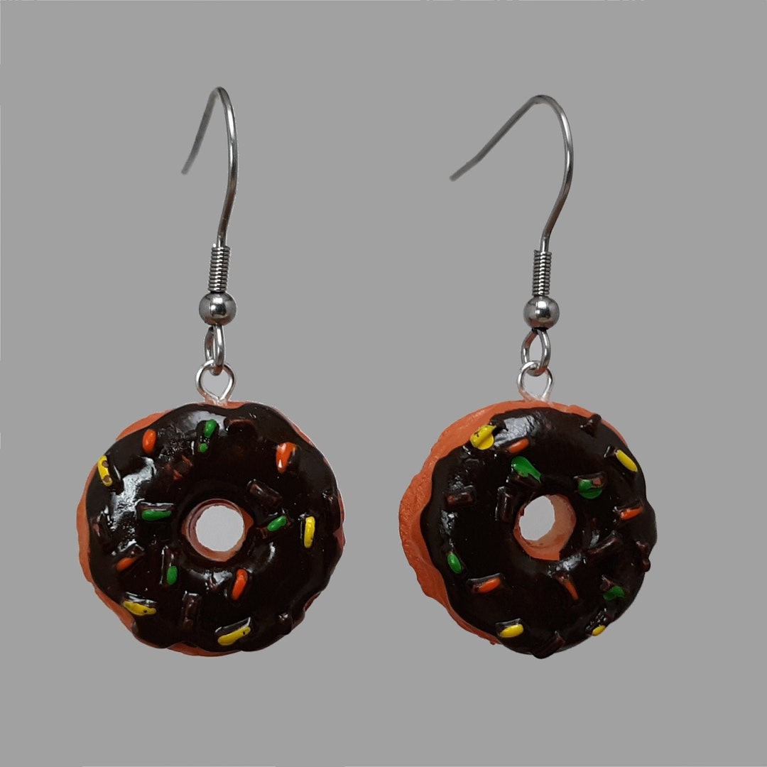 DONUT Dangle Earrings CUTE 3D CHOCOLATE Doughnut Earrings Fun Food ...
