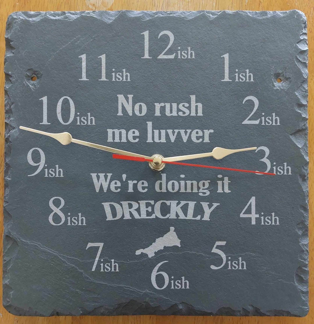 Dreckly Slate Clock: Etched Cornish Design - Cornish Gift - Etsy UK