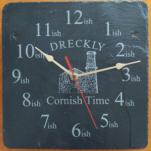 Dreckly Slate Clock - Etched in Cornwall Tinmine Design Cornish Clock ...