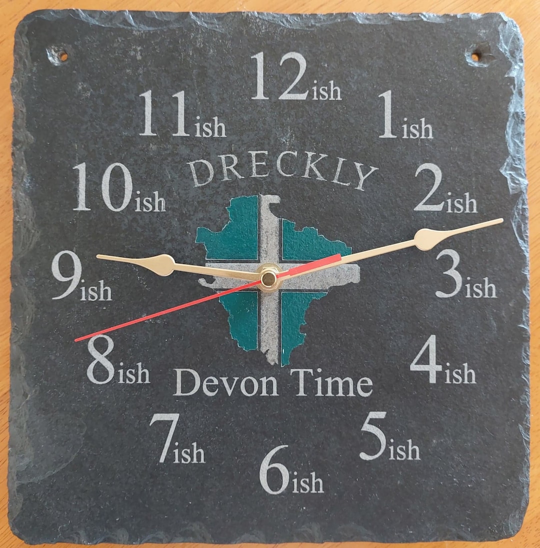 Devon Dreckly Slate Clock - Etched in Cornwall - Painted Devon Map ...