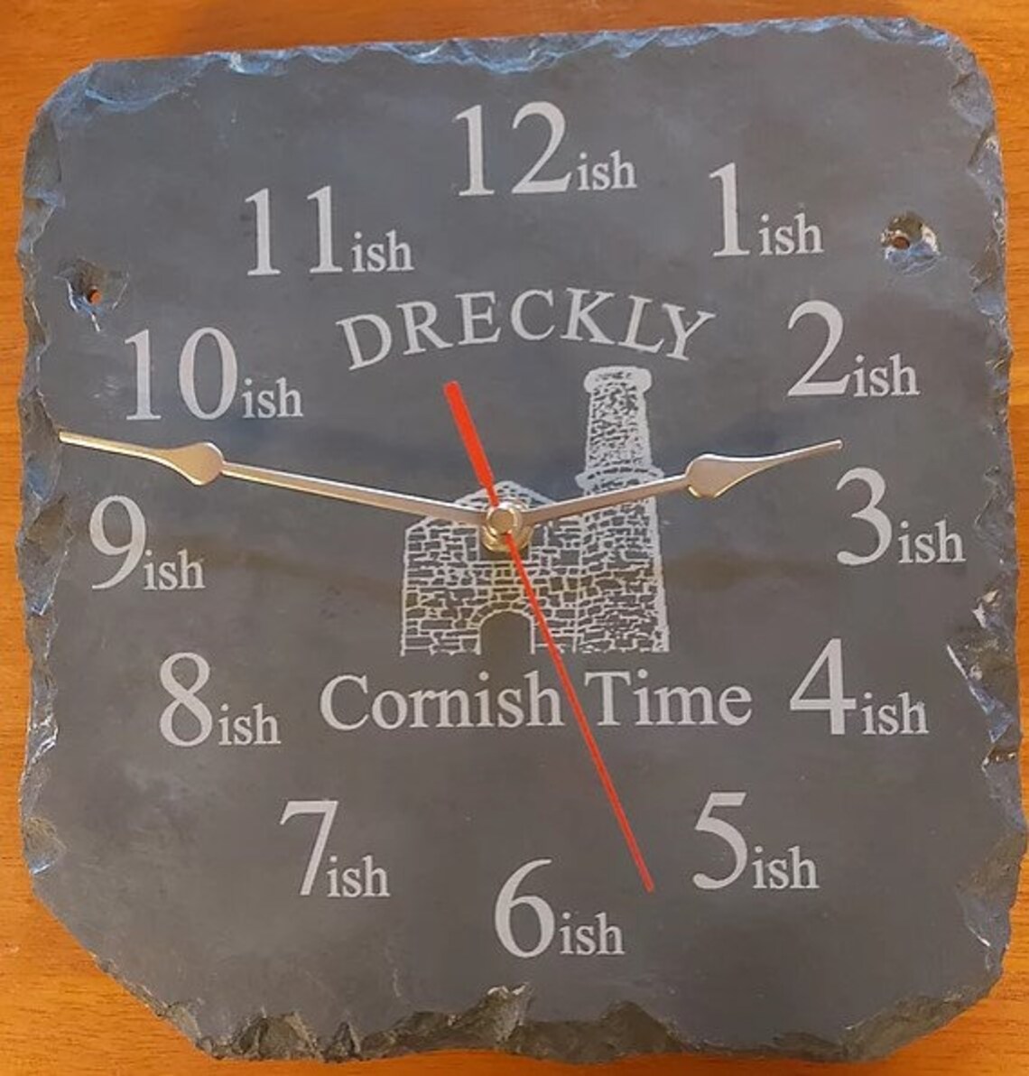 Dreckly Slate Clock Etched in Cornwall Tinmine Design | Etsy