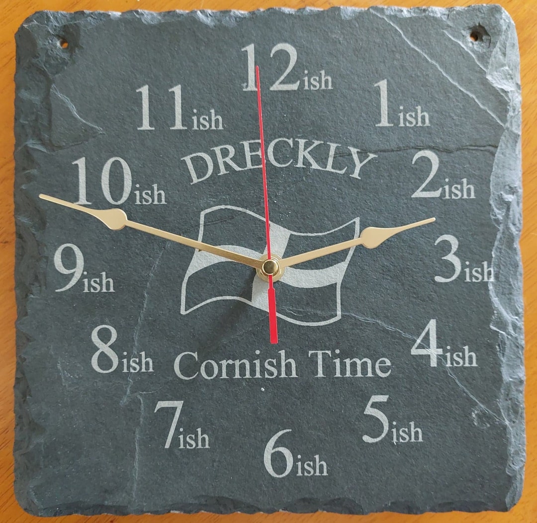 Dreckly Slate Clock Etched in Cornwall Flag Design Cornish Clock ...