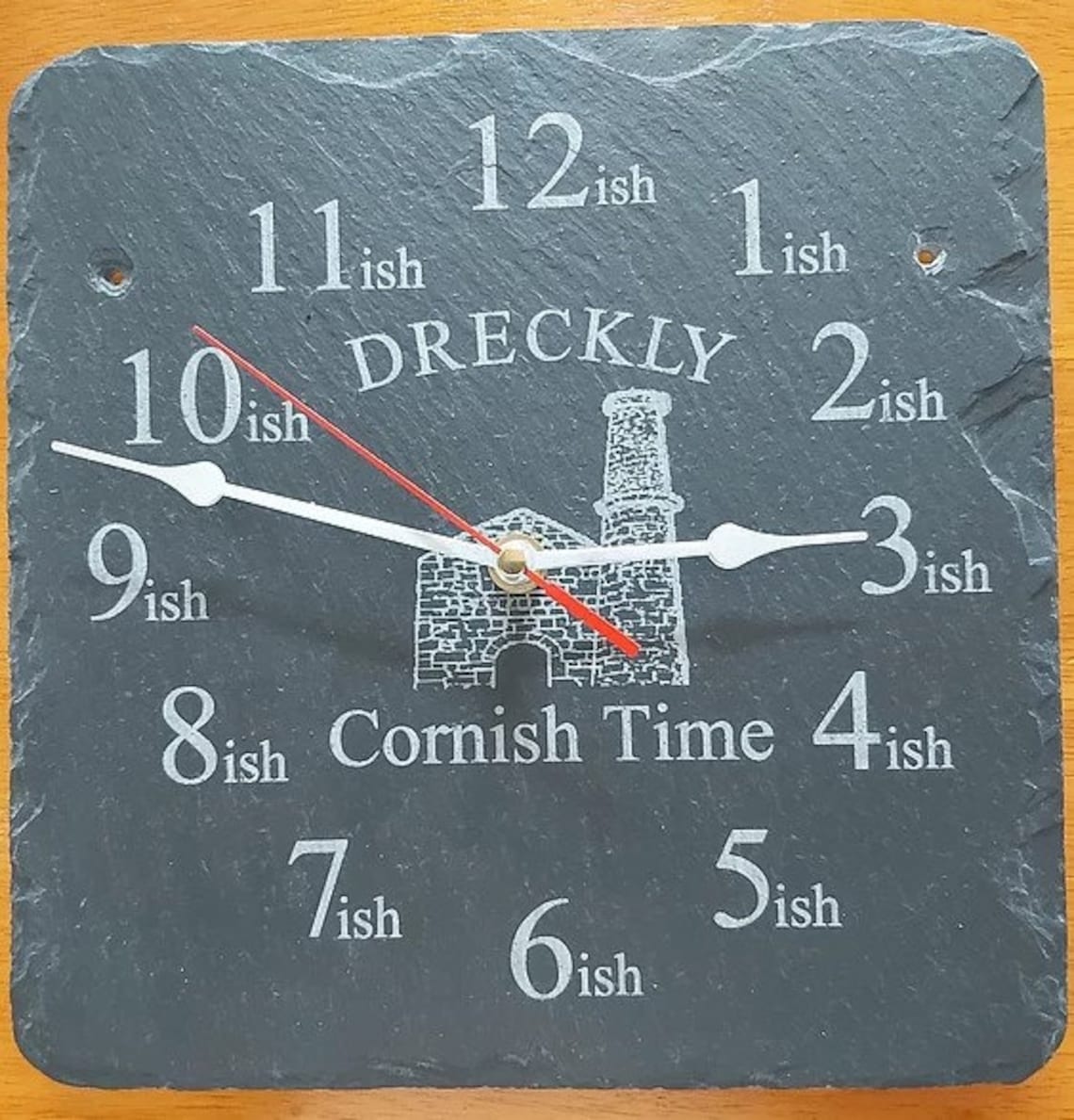 Dreckly Slate Clock Etched in Cornwall Tinmine Design | Etsy