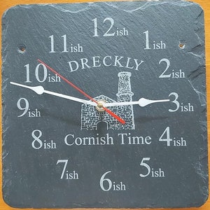 Dreckly Slate Clock - Etched in Cornwall Tinmine Design Cornish Clock ...