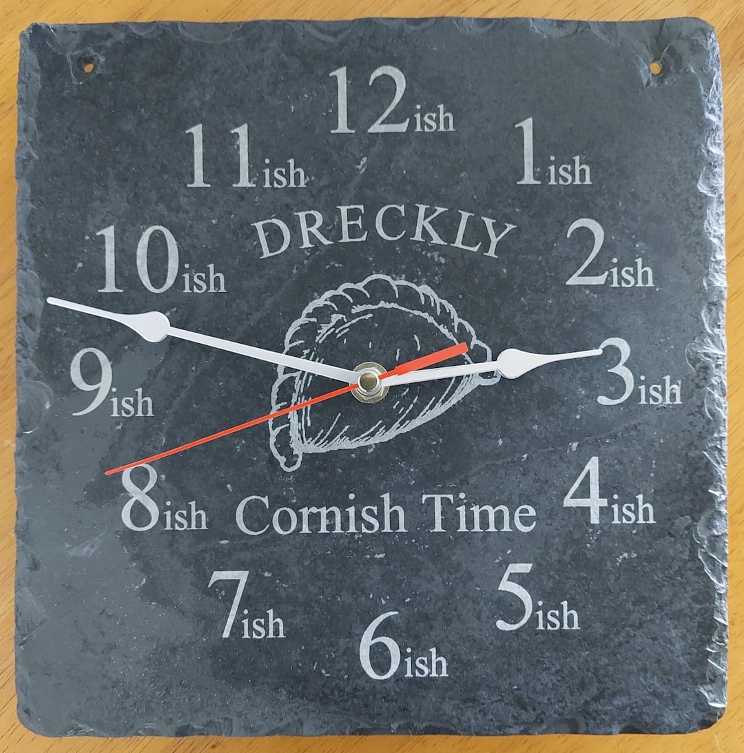 Dreckly Slate Clock - Etched in Cornwall Pasty Design Cornish Clock ...