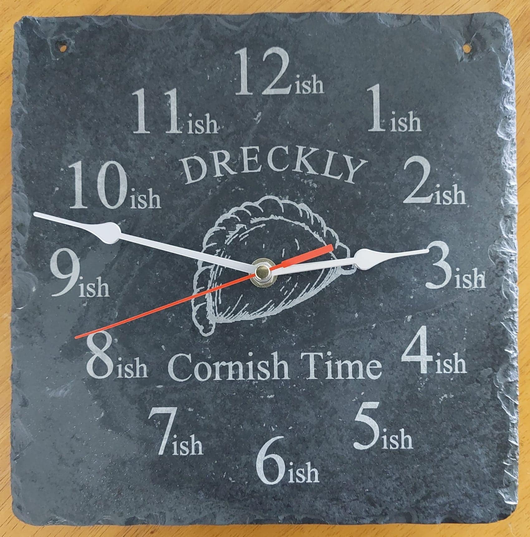 Dreckly Slate Clock - Etched in Cornwall Pasty Design Cornish Clock ...