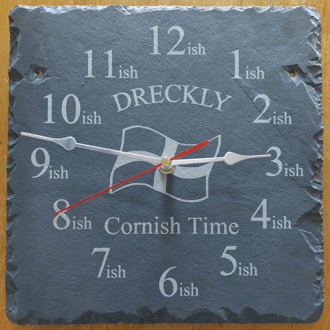 Etched Slate Clock: Cornish Flag Design - Dreckly Cornish Time - Etsy UK