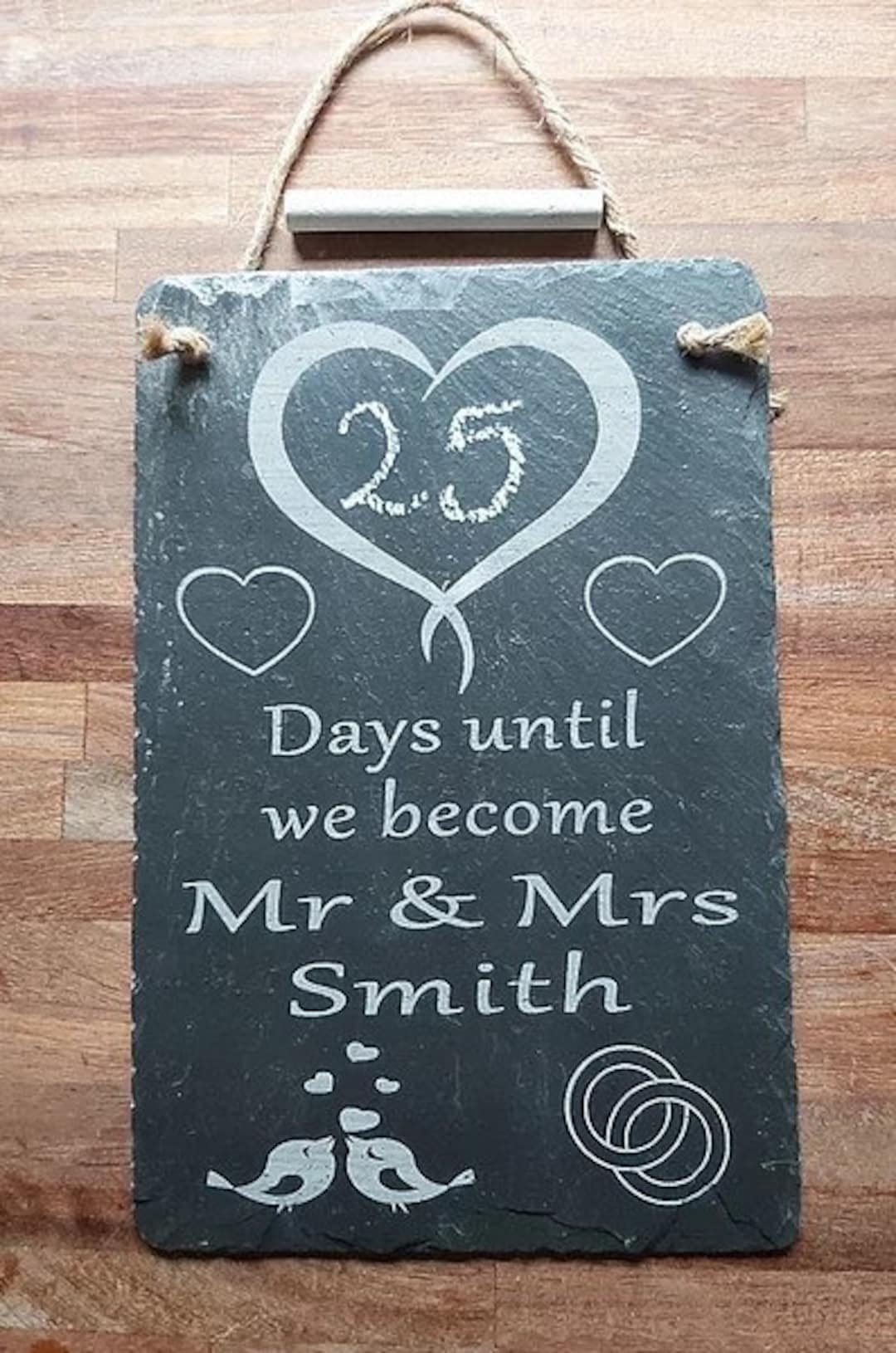 Wedding Day Countdown Plaque Slate Etched Engagement Present - Etsy