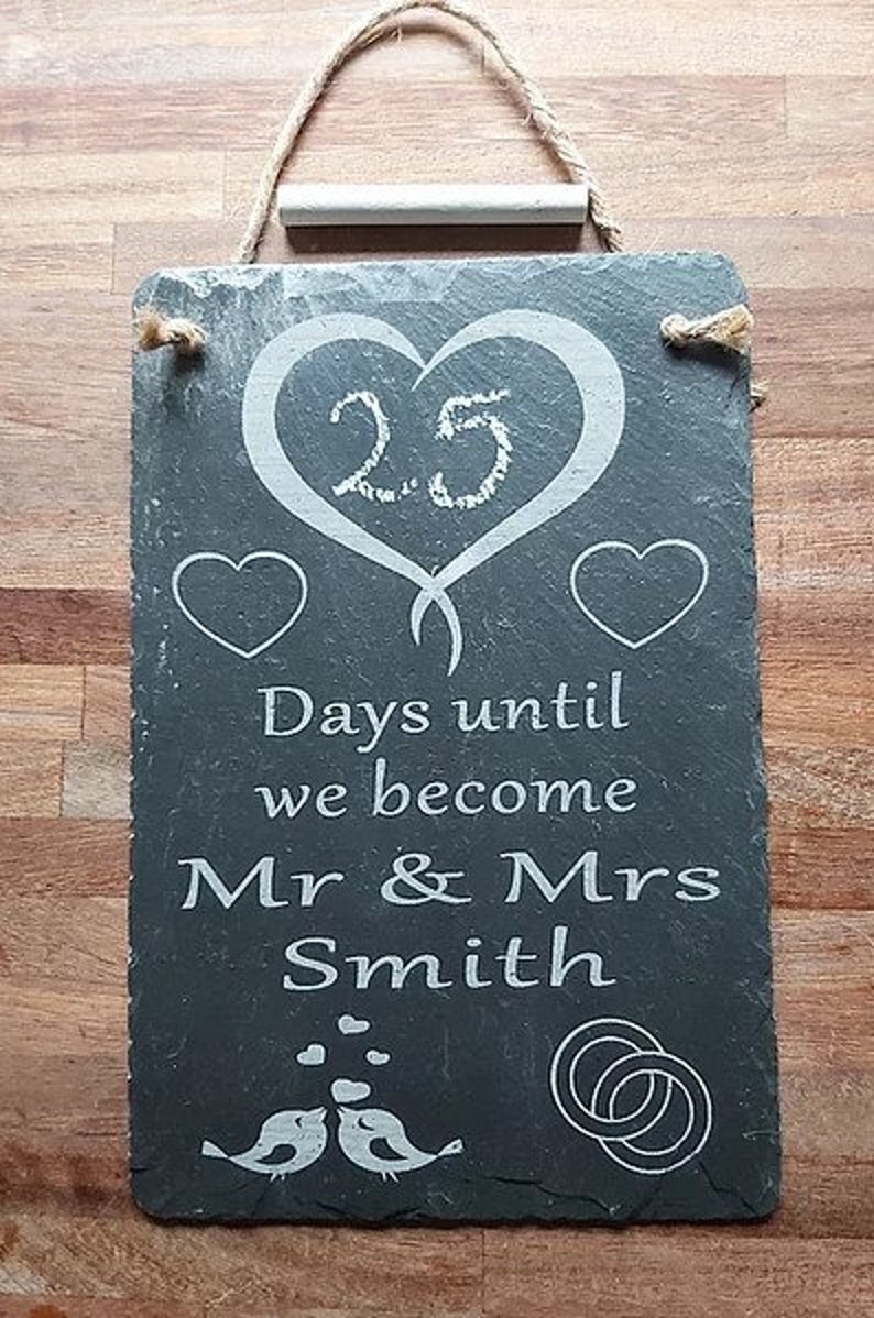 Wedding Day Countdown Plaque Slate Etched Engagement Present - Etsy