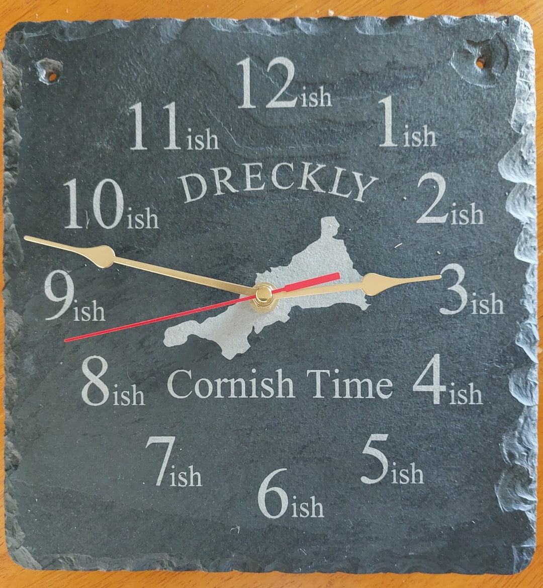 Dreckly Slate Clock - Etched in Cornwall Map Design Cornish Clock ...