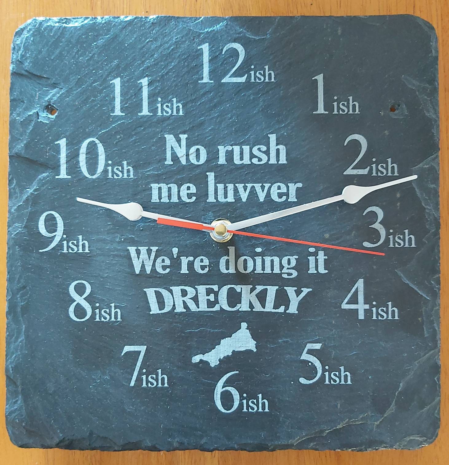 Dreckly Slate Clock: Etched Cornish Design - Cornish Gift - Etsy UK
