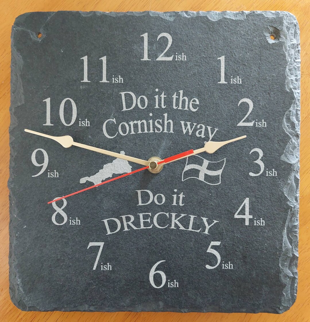Etched Slate Clock: Cornish Design, 'dreckly' Theme - Etsy