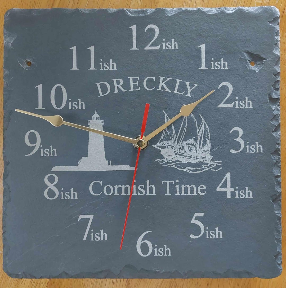 Etched Slate Clock: Cornish Lighthouse Design - Dreckly Cornish Time ...