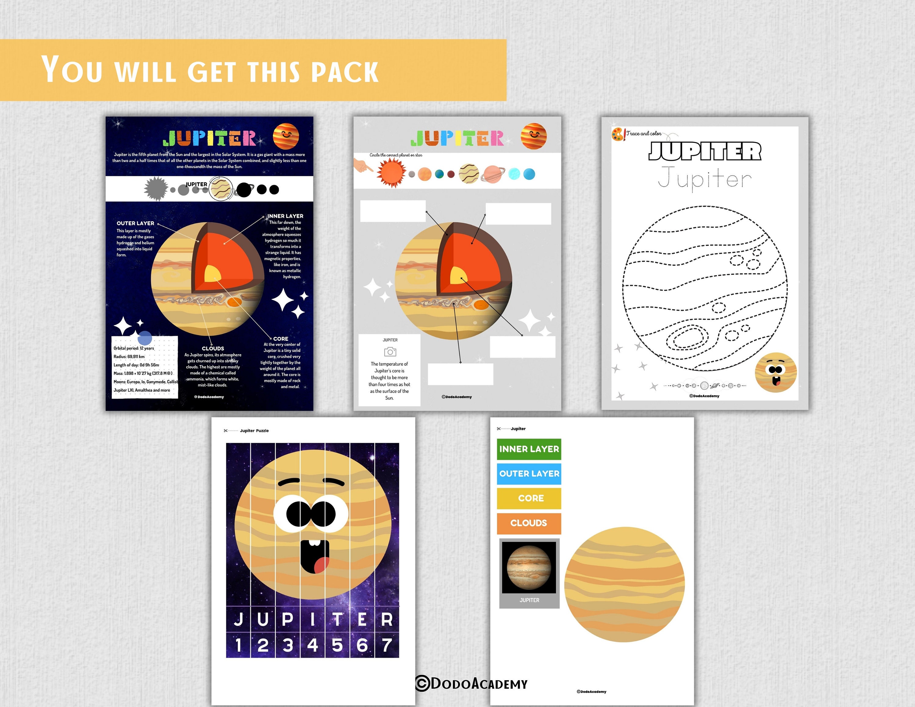 Jupiter Activity Pack Solar System Busy Book Pages Outer Space Learning ...