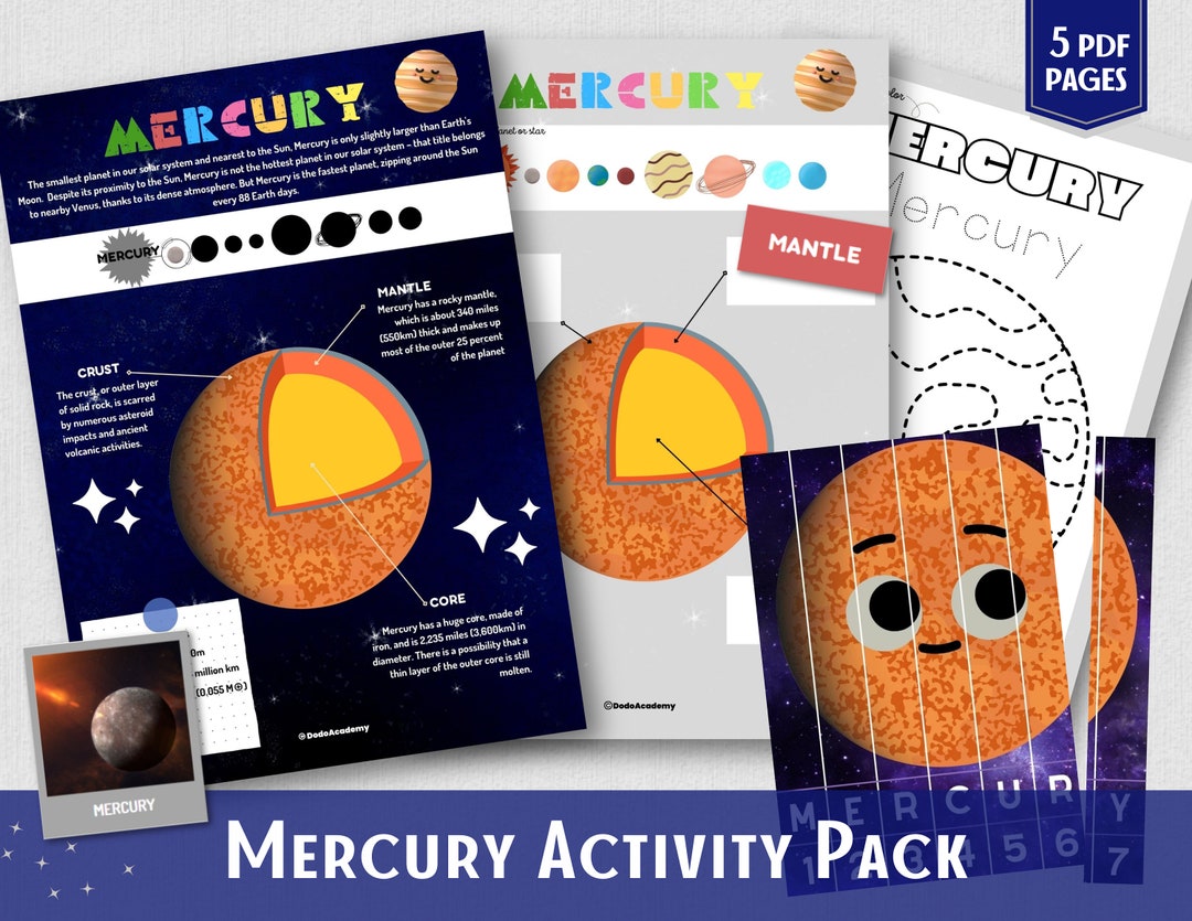 Mercury Activity Pack Solar System Busy Book Pages Outer Space Learning ...