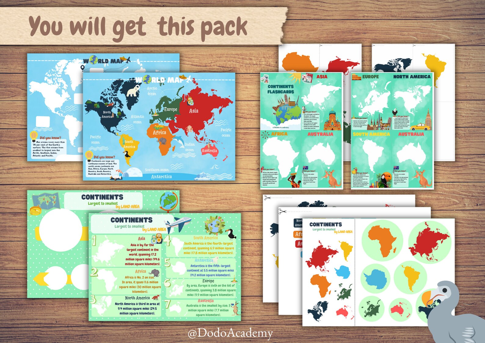 Continents & Oceans Printable Activity and Flashcards Pack World ...