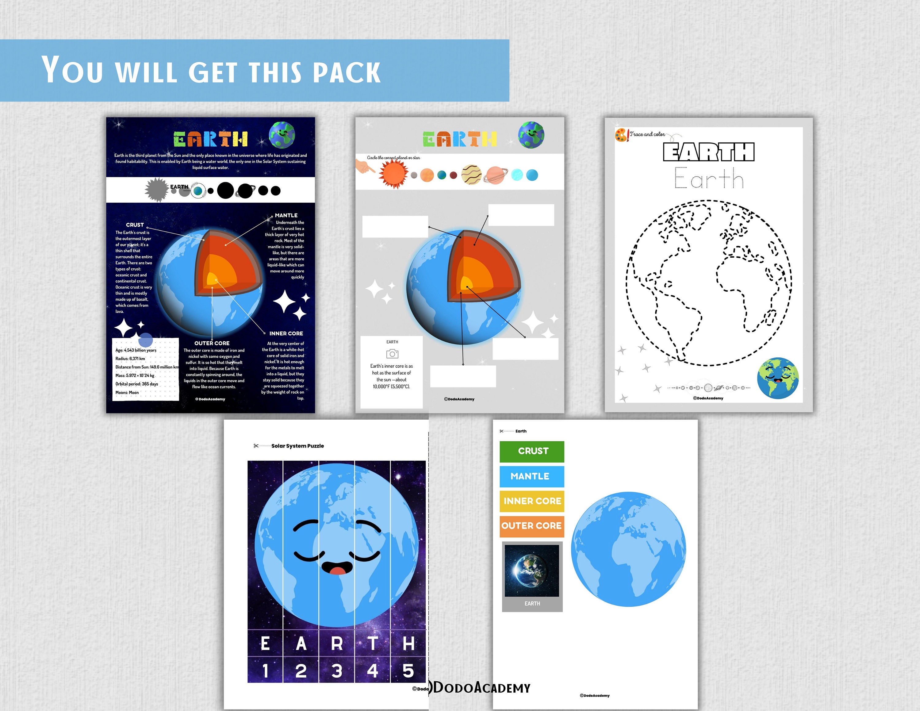 Earth Activity Pack Solar System Busy Book Pages Outer Space Learning ...