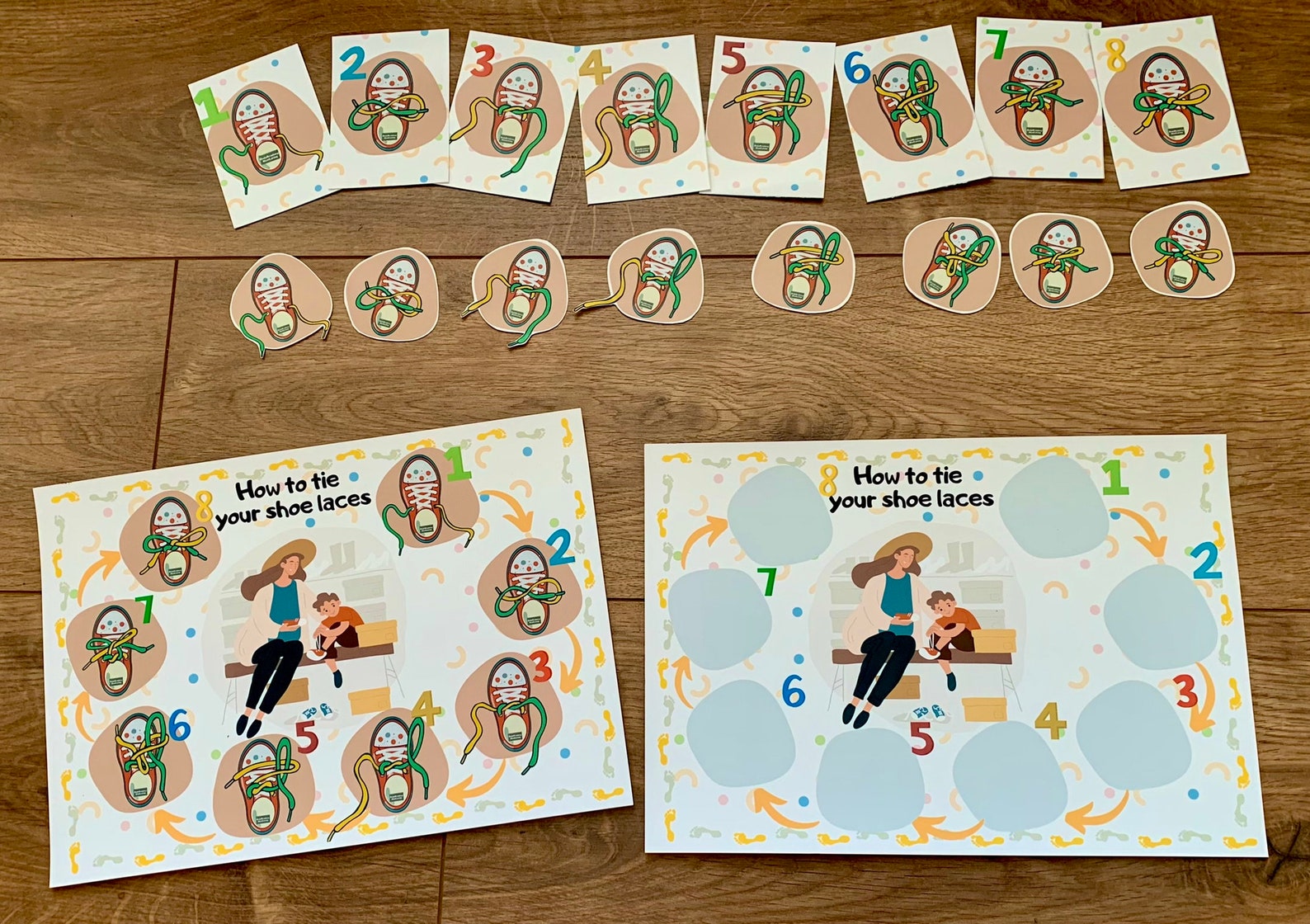 Shoe Tying Practice for Kids Shoe Lacing Cards Fine Motor Life Skills ...