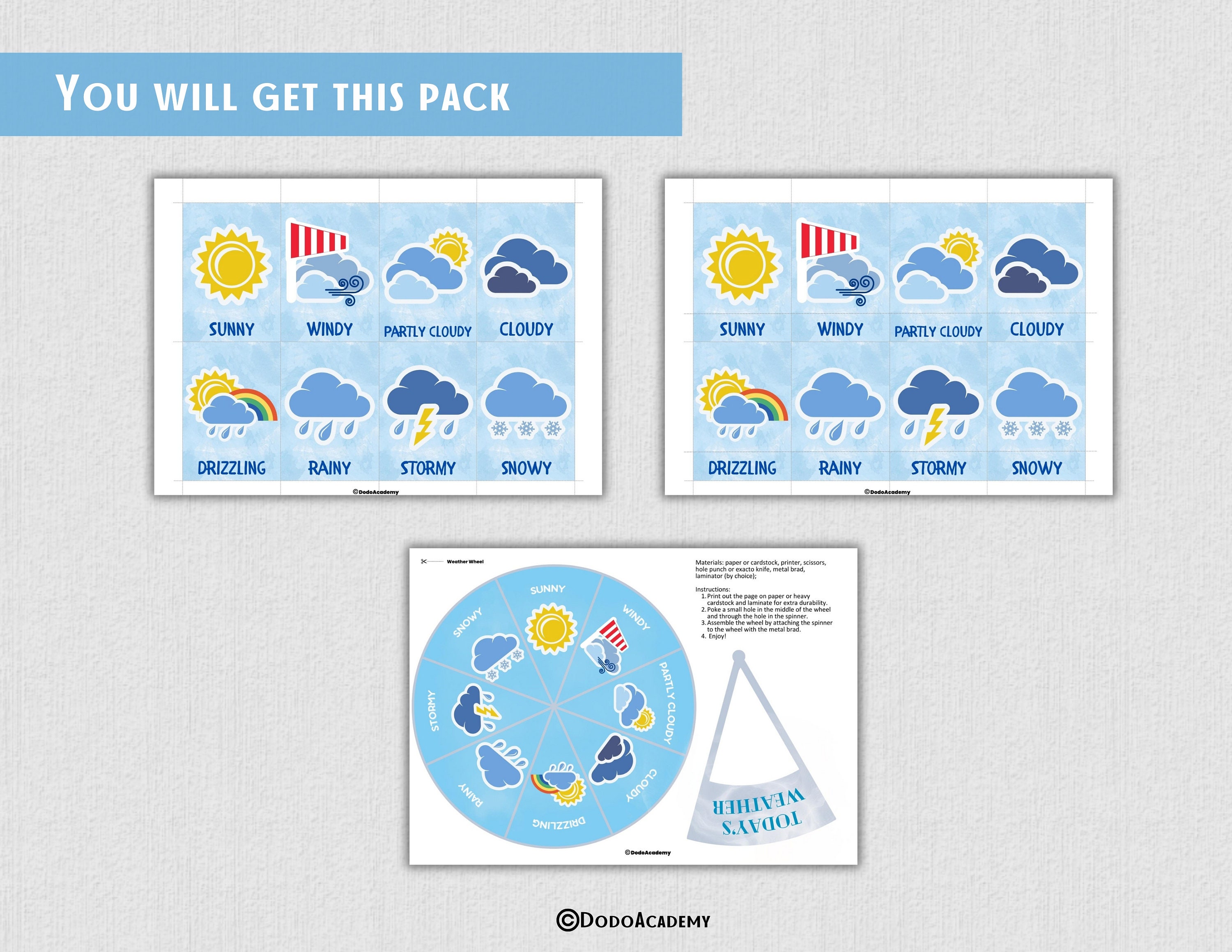 Weather Wheel Weather Flashcards Learning Binder Preschool - Etsy