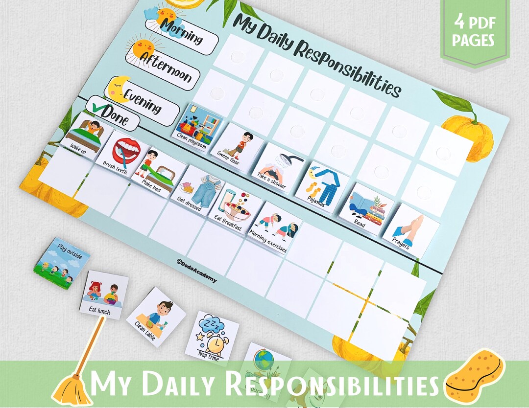 Daily Responsibilities Chore Chart Printable Visual Routine Kids Daily ...