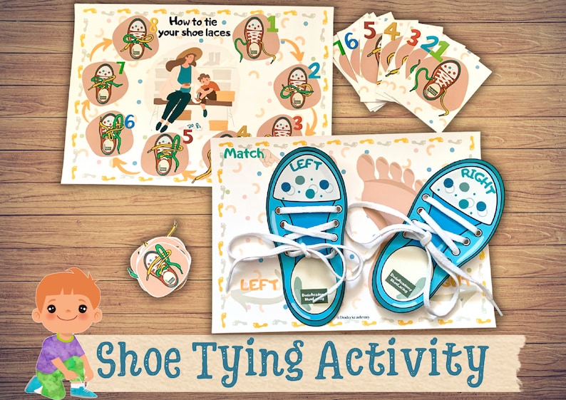 Shoe Tying Practice for Kids Shoe Lacing Cards Fine Motor Life Skills ...