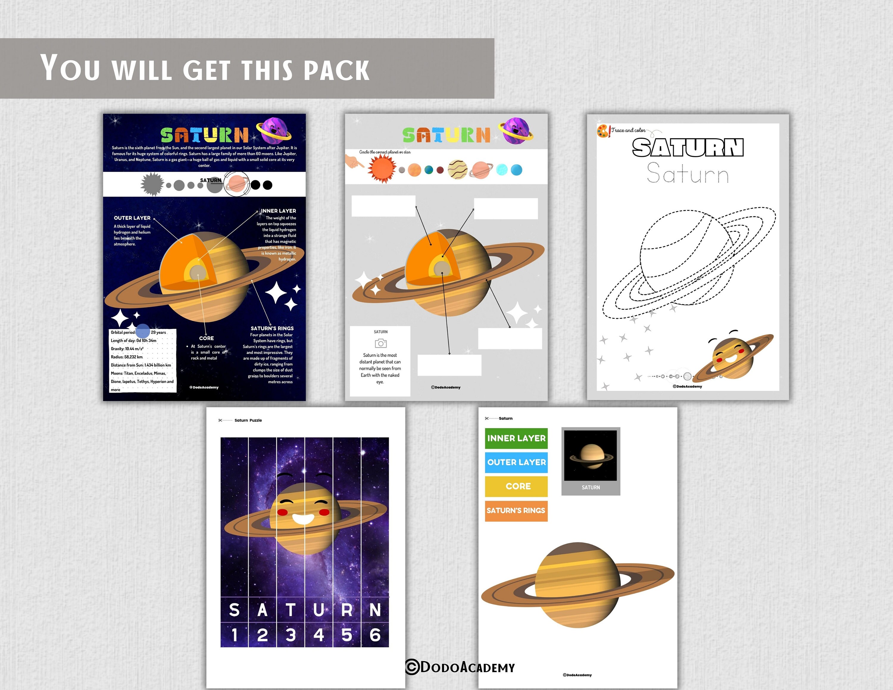 Saturn Activity Pack Solar System Busy Book Pages Outer Space Learning ...