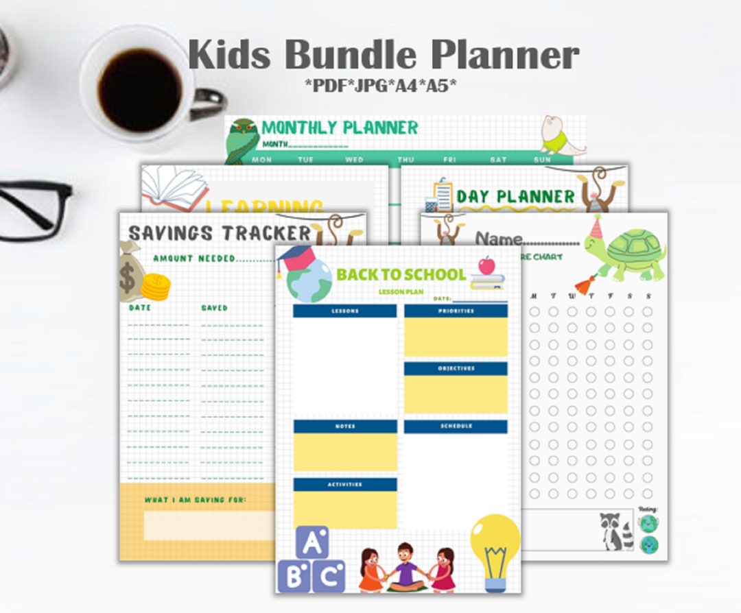 Planner for Kids Bundle Kit Printable Daily Monthly Weekly Study ...