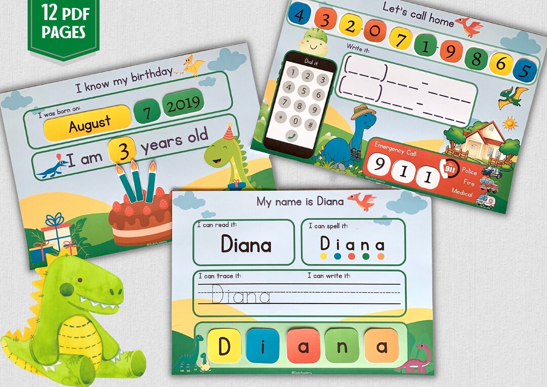 Custom Name Tracing Practice Dinosaur Birthday and Age Learning ...