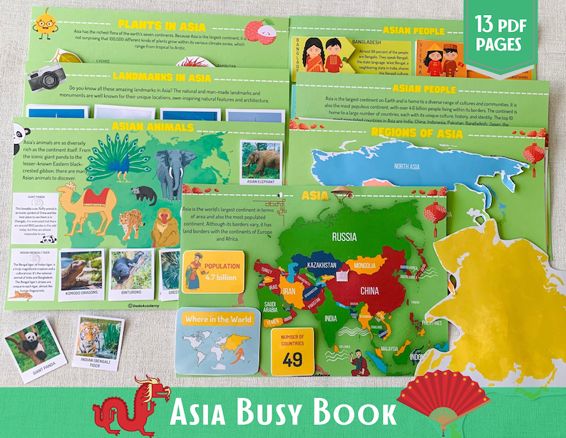 Asia Continents & Oceans Printable Activity Pack World - Etsy