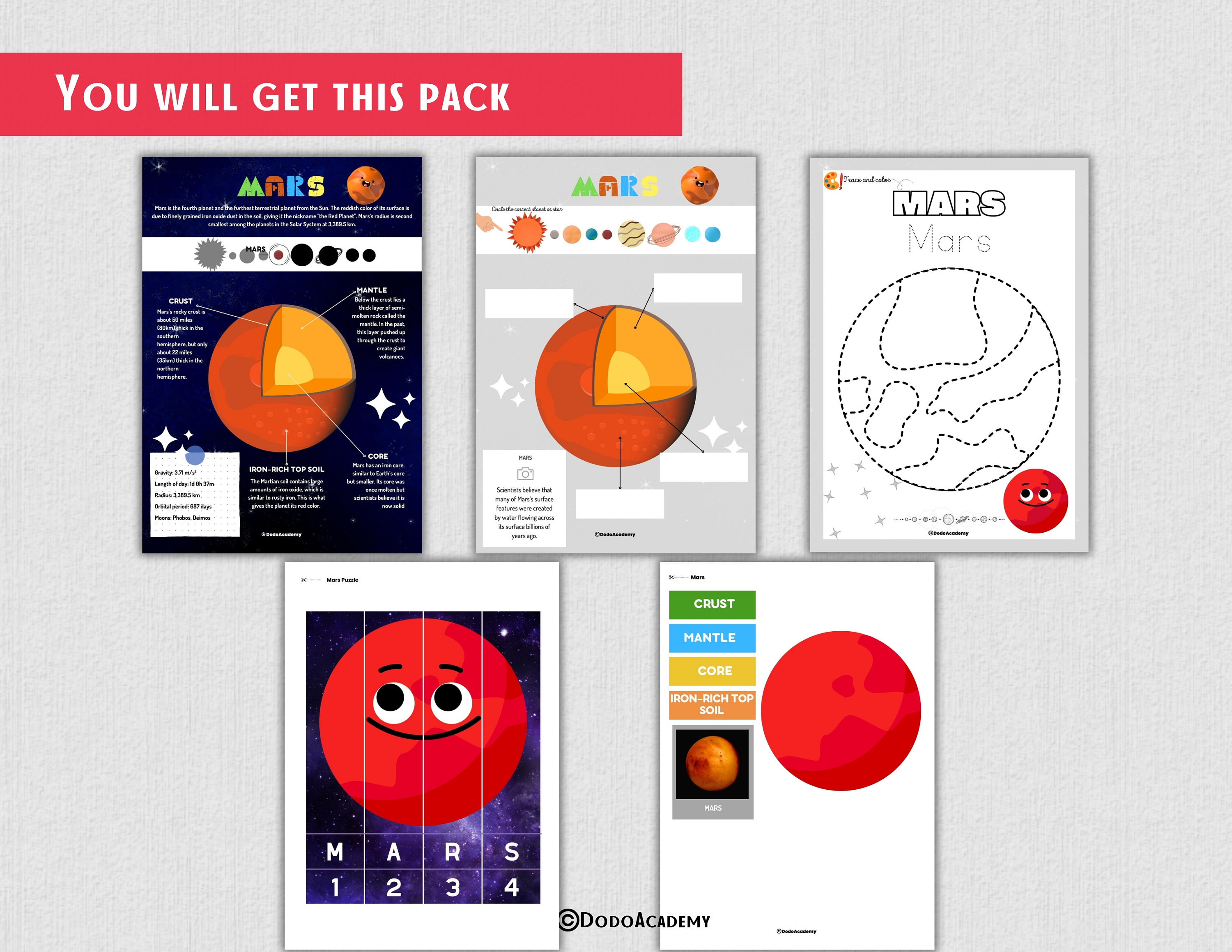 Mars Activity Pack Solar System Busy Book Pages Outer Space Learning ...