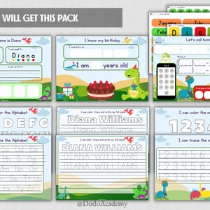 Custom Name Tracing Practice Dinosaur Birthday and Age Learning ...