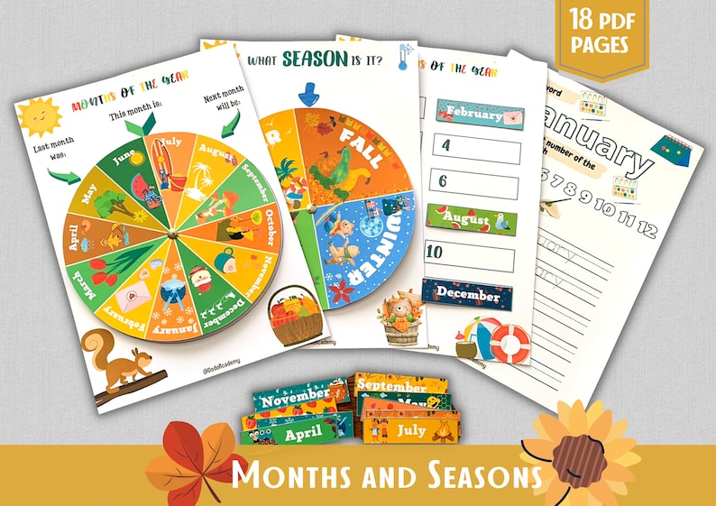 Months and Seasons Wheel Printable Activities Toddler Matching Game ...
