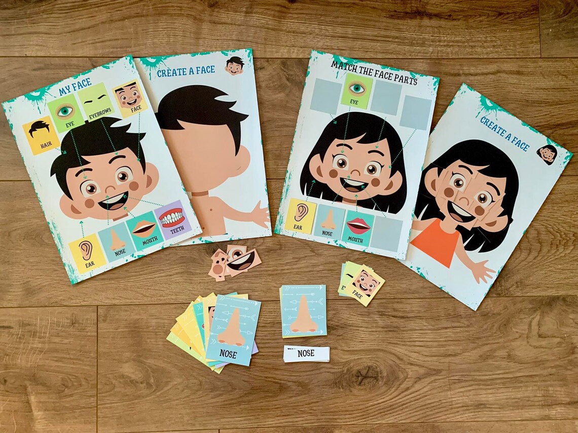 Face Parts Learning Activity Flashcards Human Anatomy Preschool ...