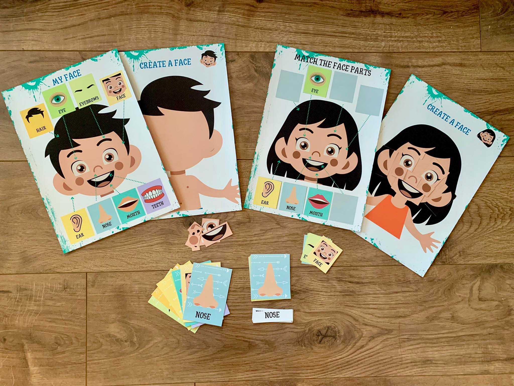 Face Parts Learning Activity Flashcards Human Anatomy Preschool ...