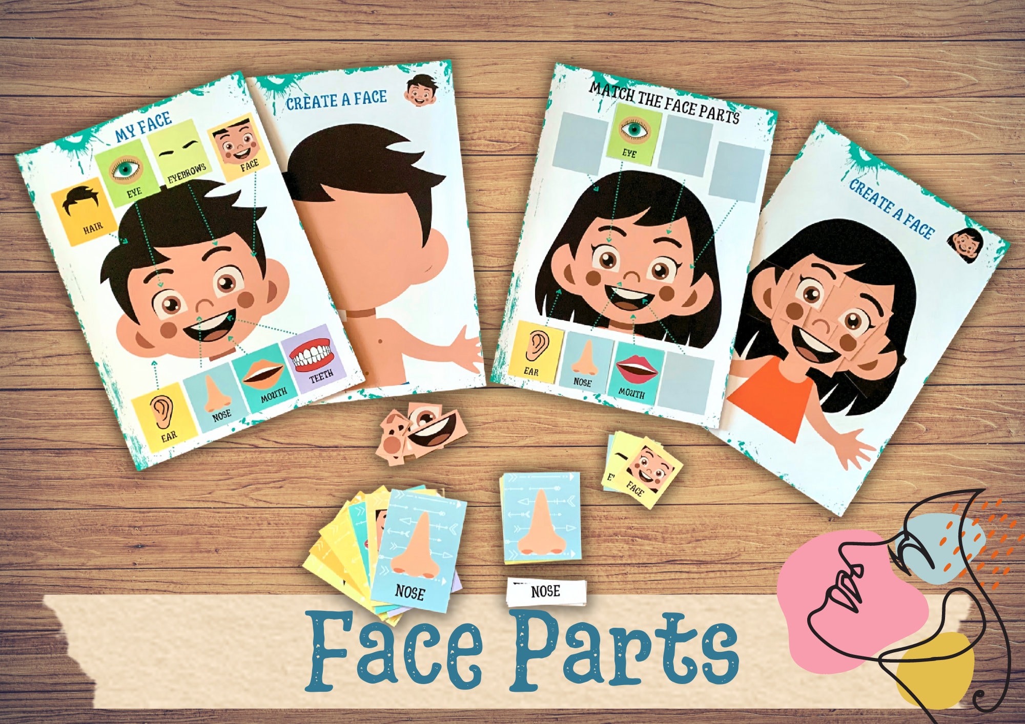 Face Parts Learning Activity Flashcards Human Anatomy Preschool ...