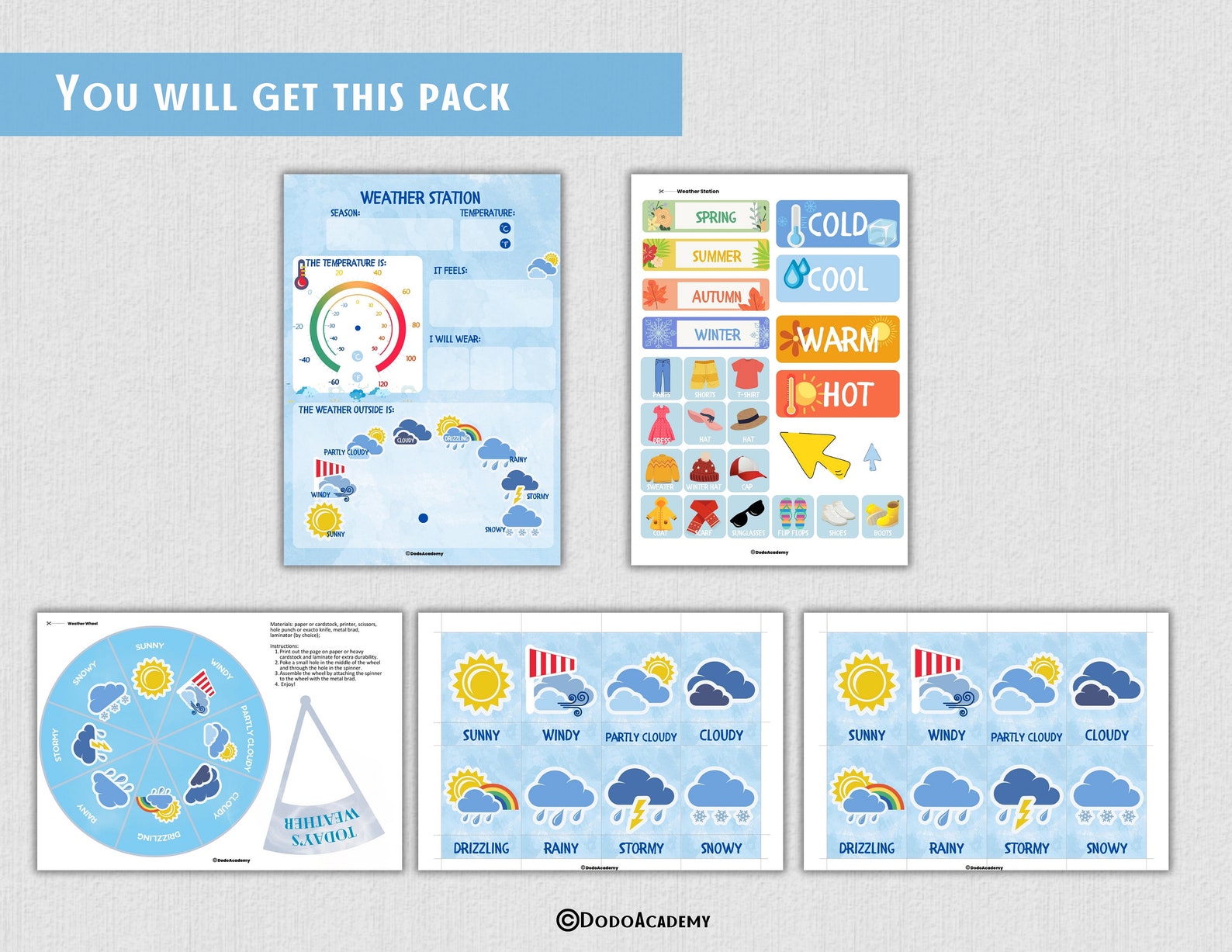 Weather Station Weather Chart Learning Binder Weather Wheel Flash Cards ...