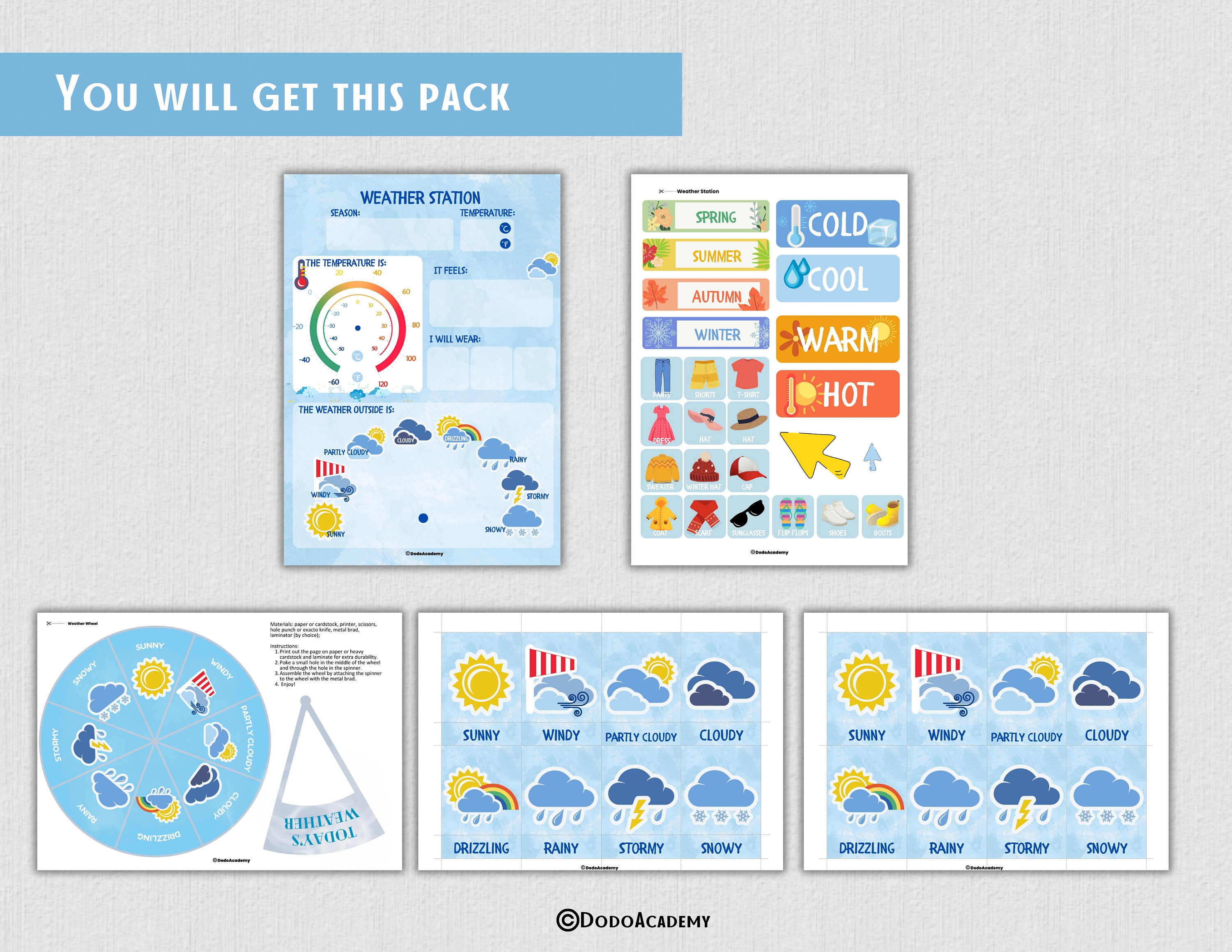 Weather Station Weather Chart Learning Binder Weather Wheel Flash Cards ...