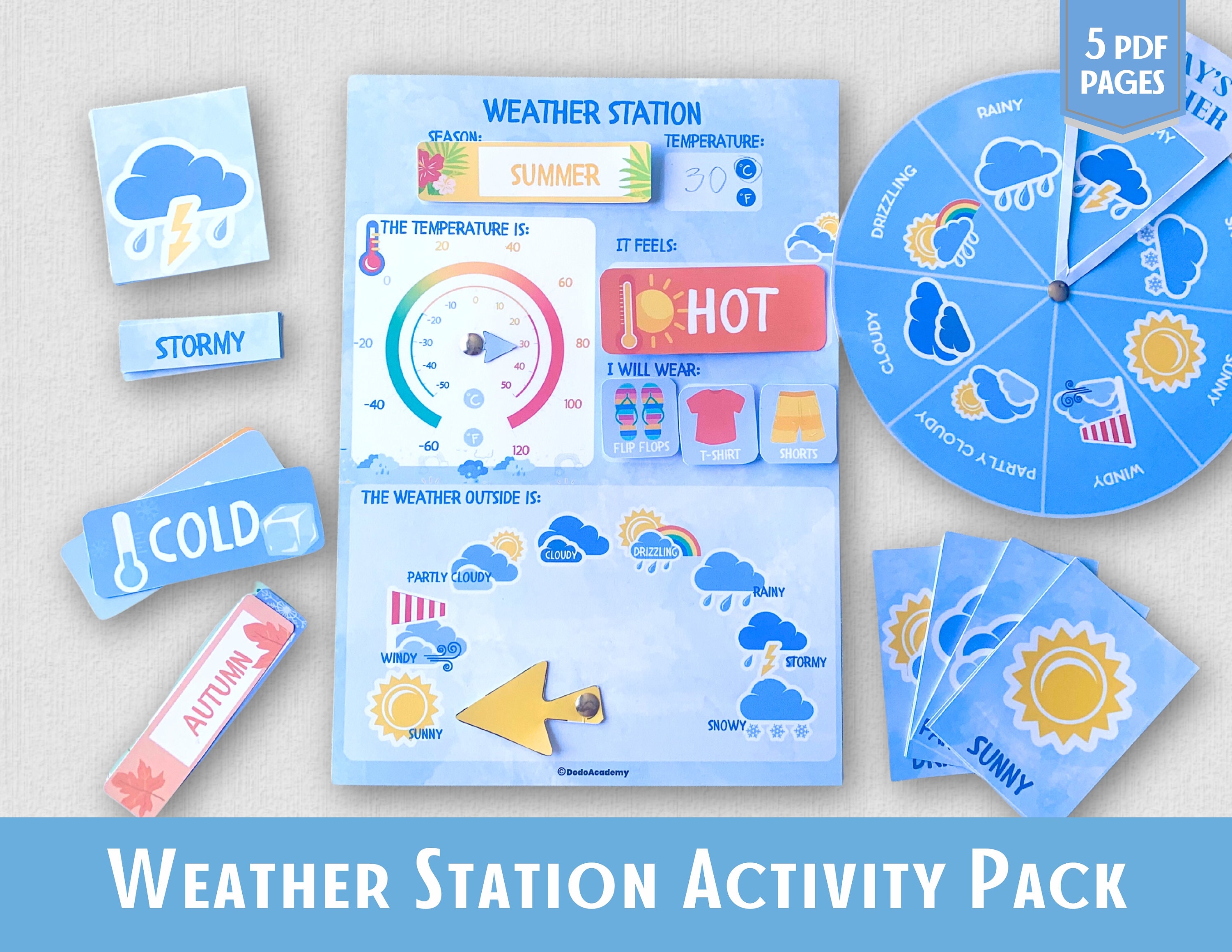 Weather Station Weather Chart Learning Binder Weather Wheel Flash Cards ...