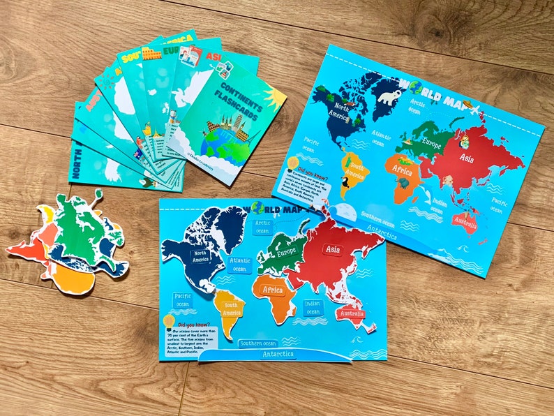 Continents & Oceans Printable Activity and Flashcards Pack - Etsy