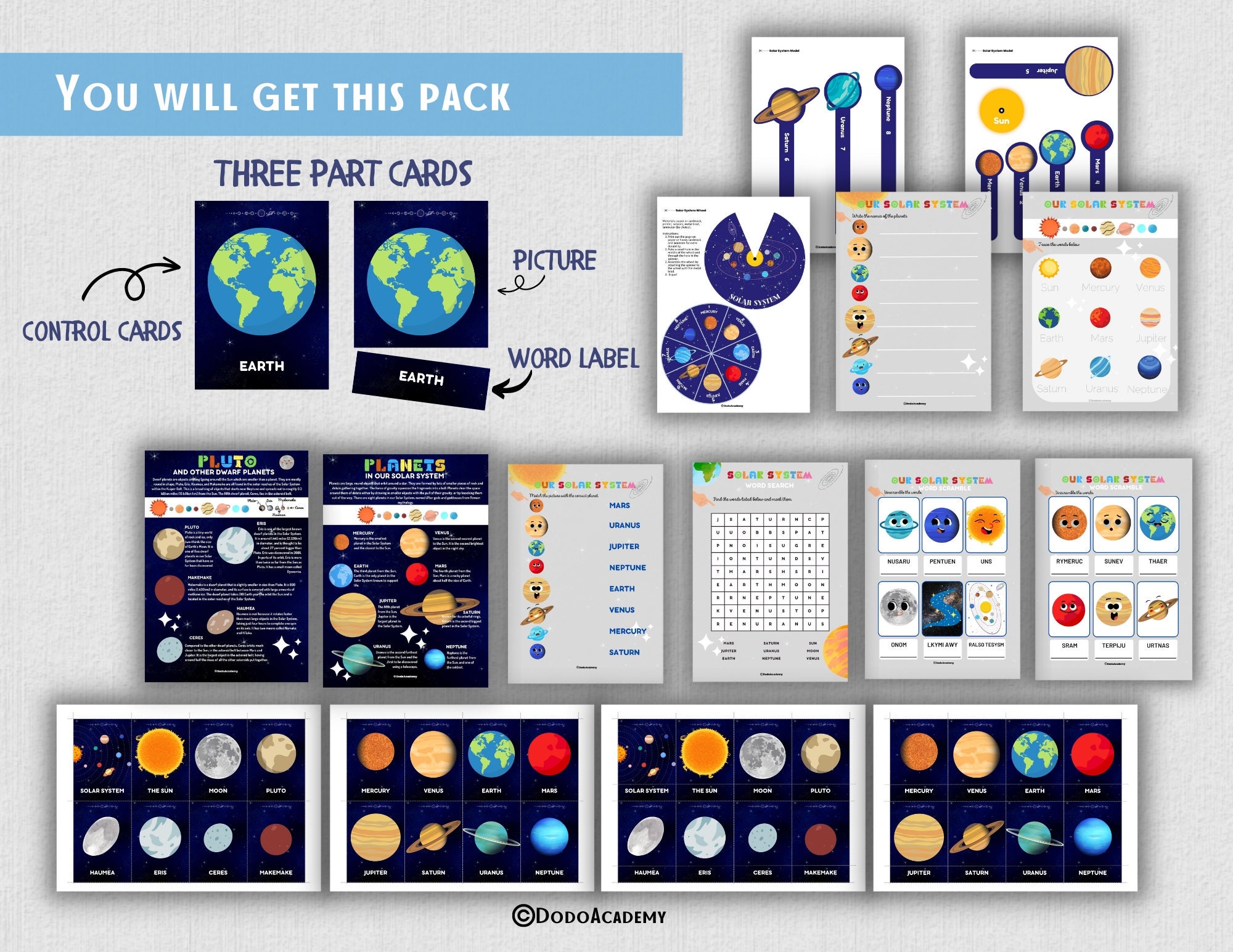 Solar System Flash Cards Outer Space Busy Book Pages Astronomy Learning ...