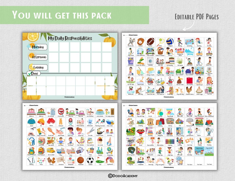 Daily Responsibilities Chore Chart Printable Visual Routine Kids Daily ...