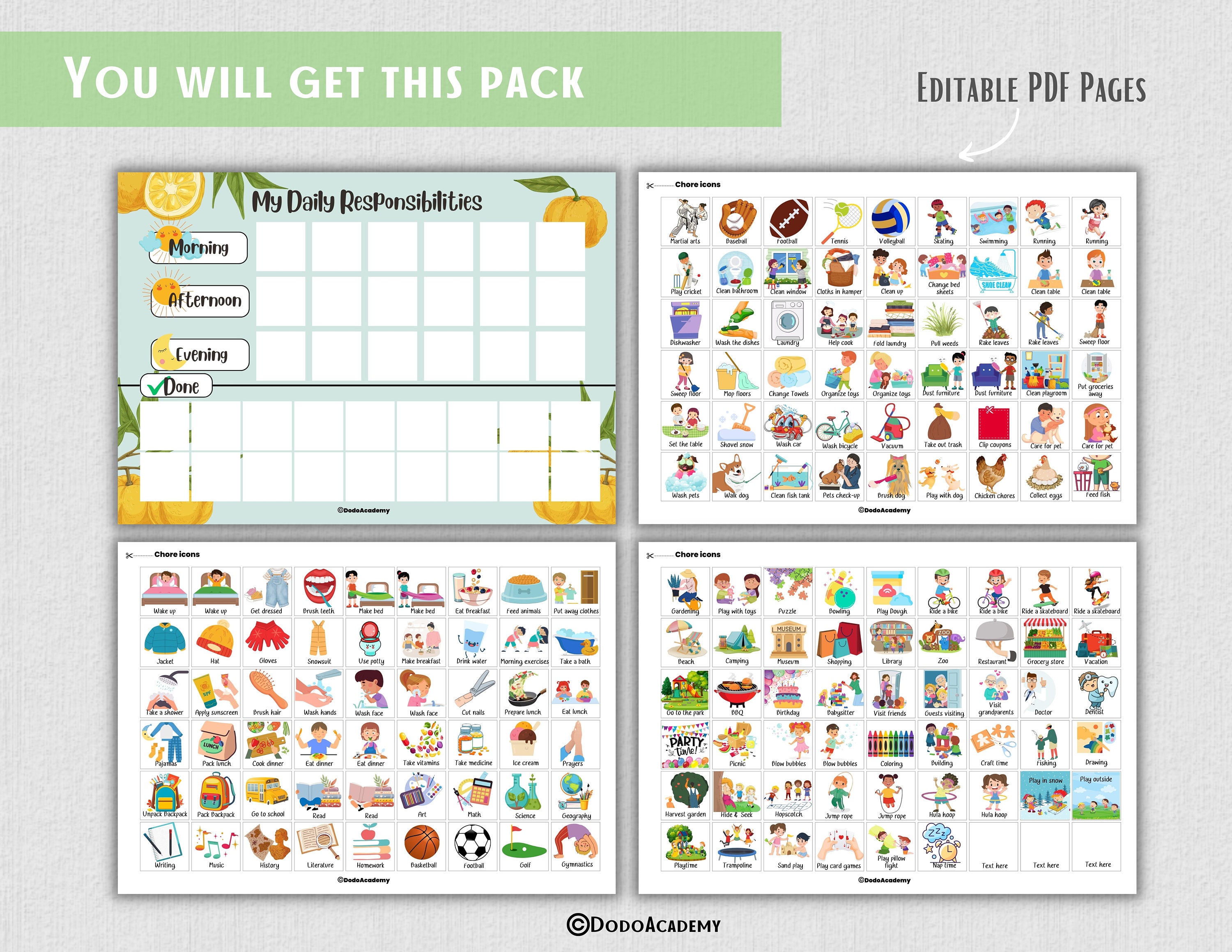 Daily Responsibilities Chore Chart Printable Visual Routine Kids Daily ...