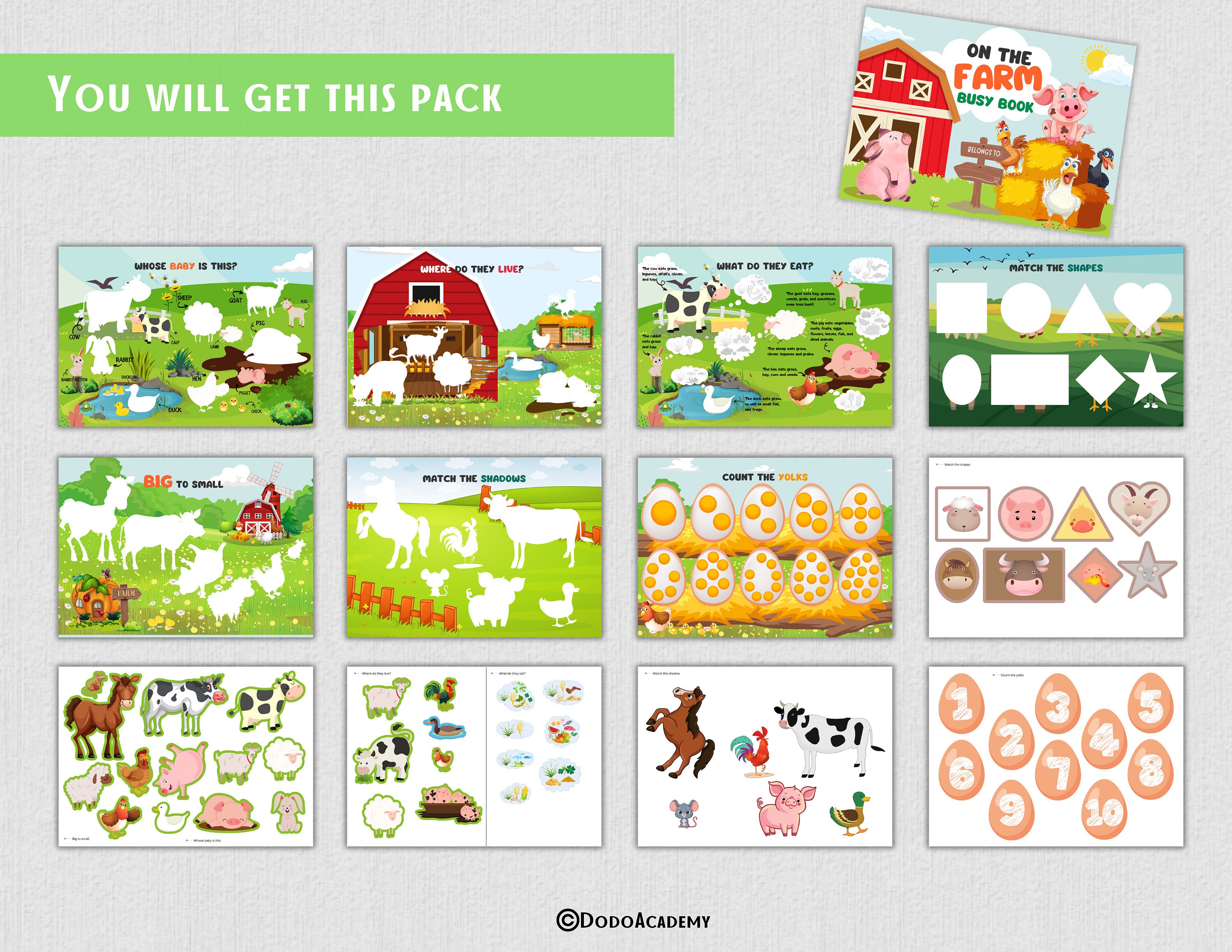 On the Farm Busy Book Animal Matching Activity Printable Toddler Quiet ...