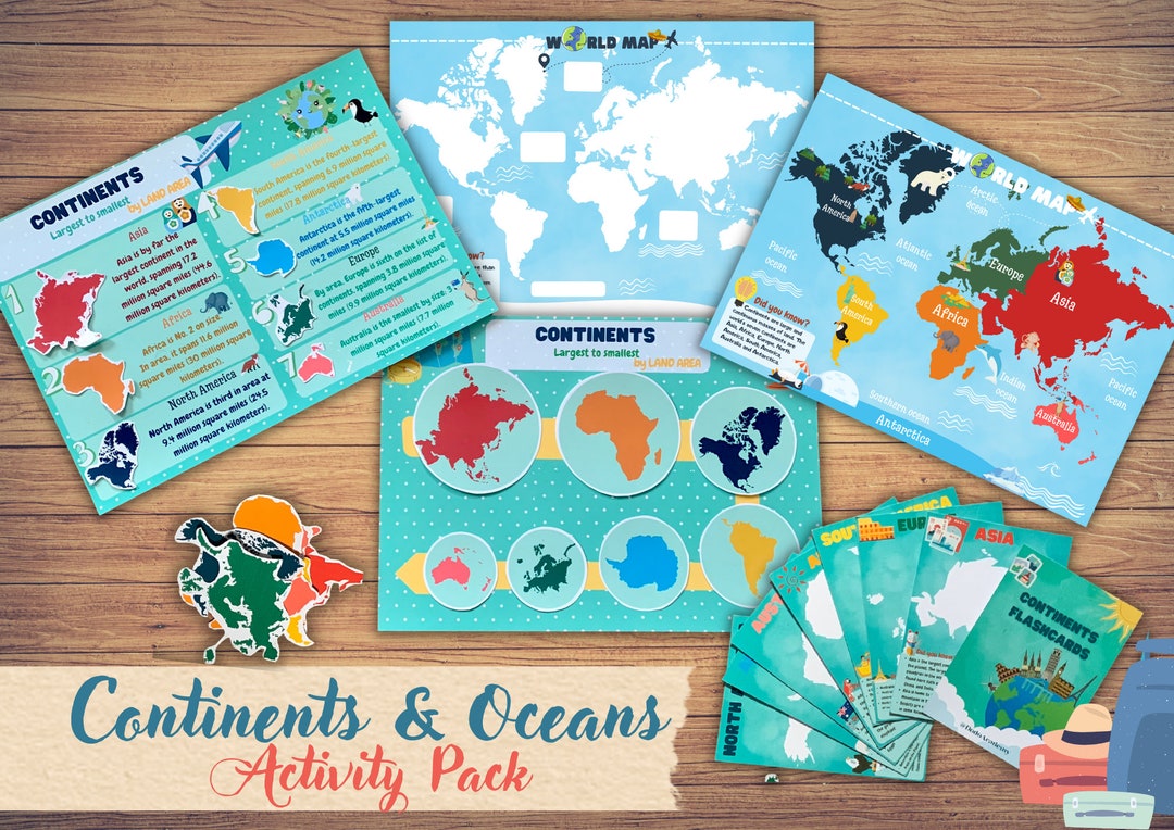 Continents & Oceans Printable Activity and Flashcards Pack World ...