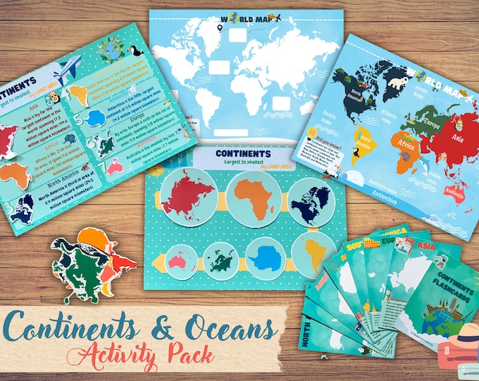 Continents & Oceans Printable Activity and Flashcards Pack World ...