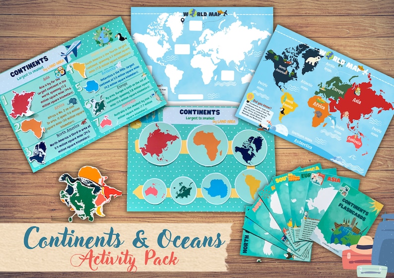 Continents & Oceans Printable Activity and Flashcards Pack World ...